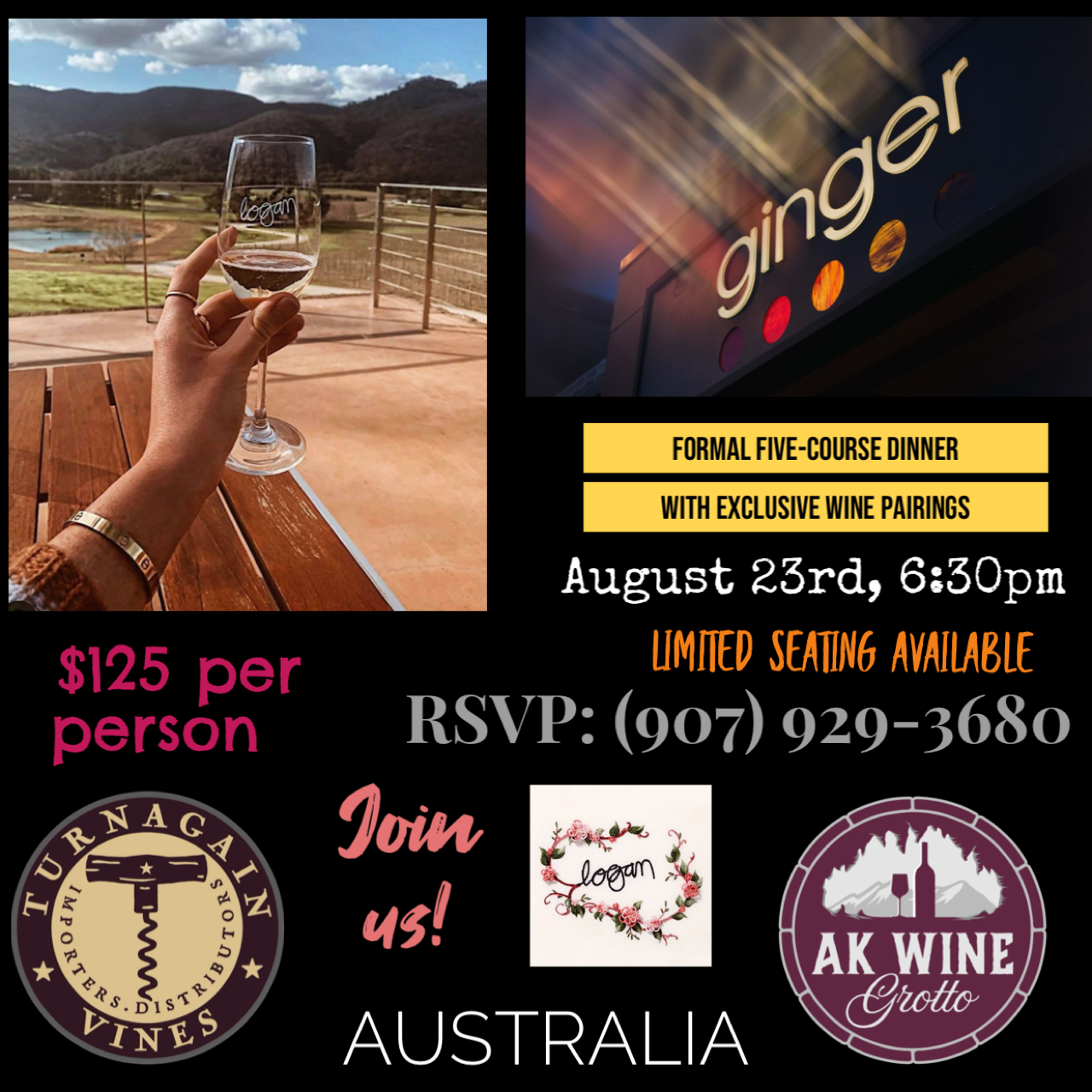Australia Wine Dinner at Ginger - AK Wine Grotto